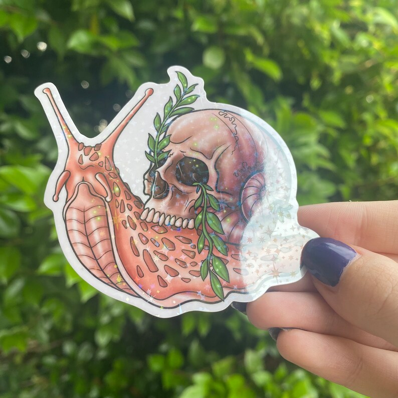 Holographic Vinyl Sticker Skull Snail, Slug Skull, Gothic Horror Animal ...