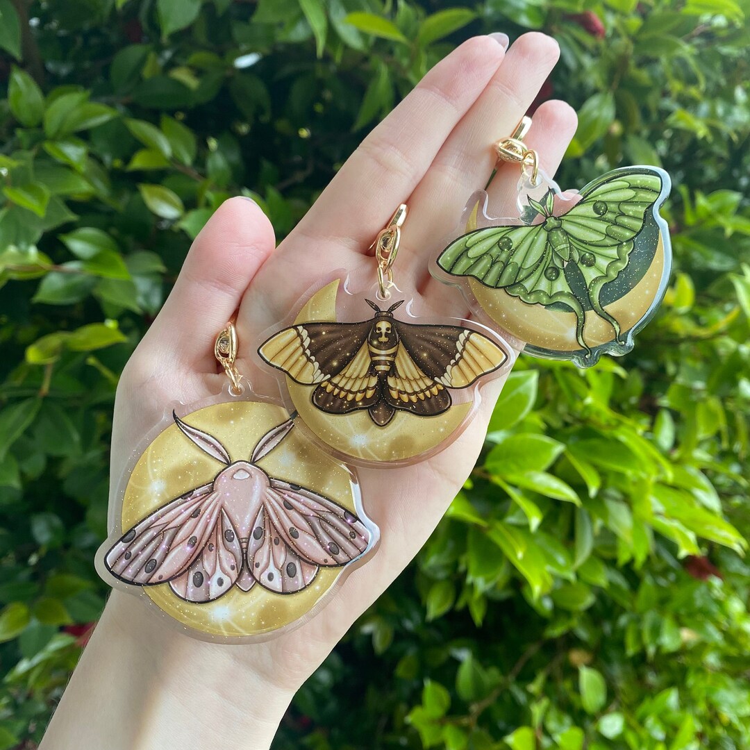 Keychain Moths With Moon Phases, Crescent Moon, Quarter Moon, Full Moon ...
