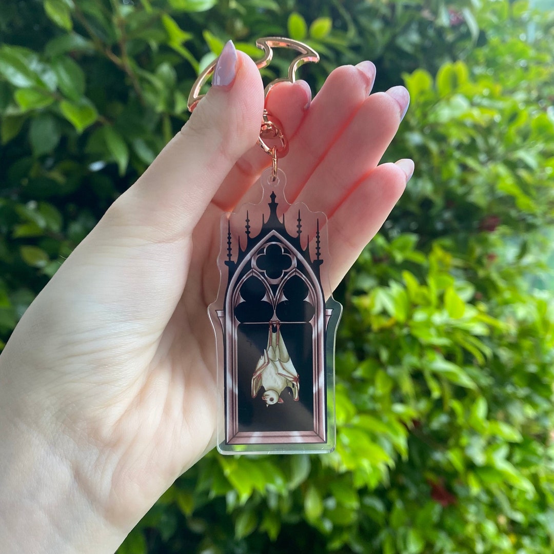 Keychain Gothic Cathedral Window With Albino Bat - Acrylic Keychain - Etsy
