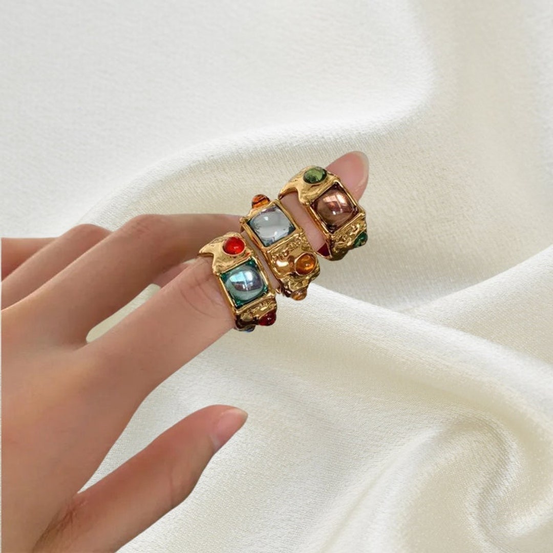 Gold Ring for Women Multicolour Gold Ring With Stone Aesthetic Gold ...