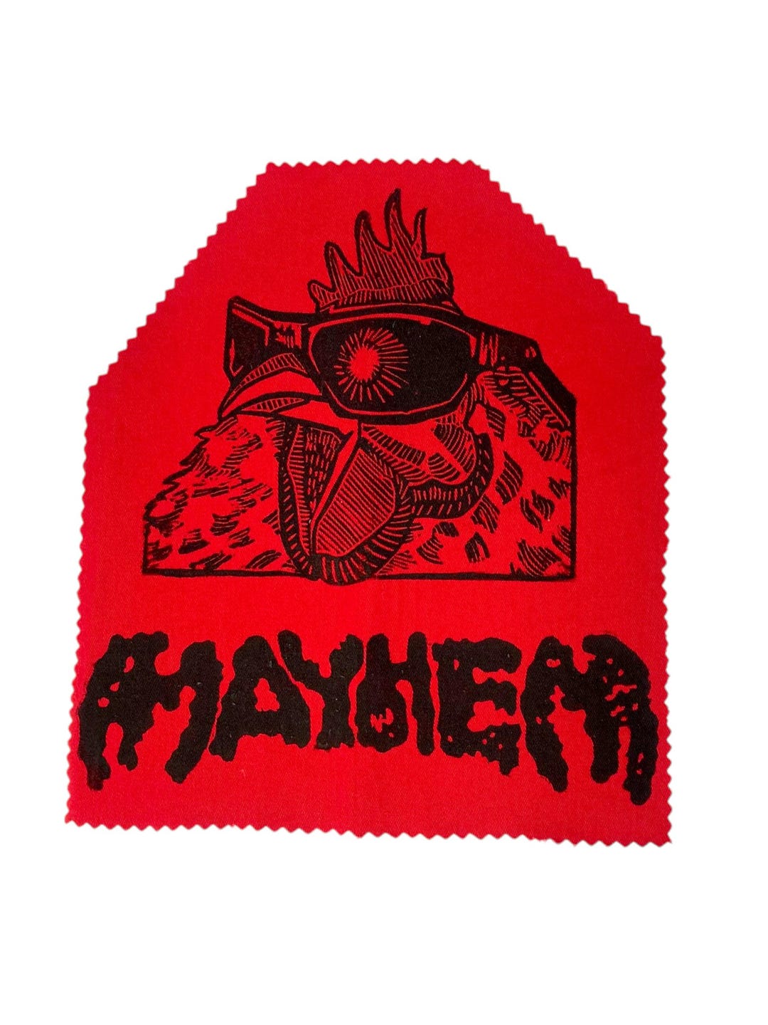 Mayhem Possum/rooster - Red Black Block Printed Back Patch - Variations ...