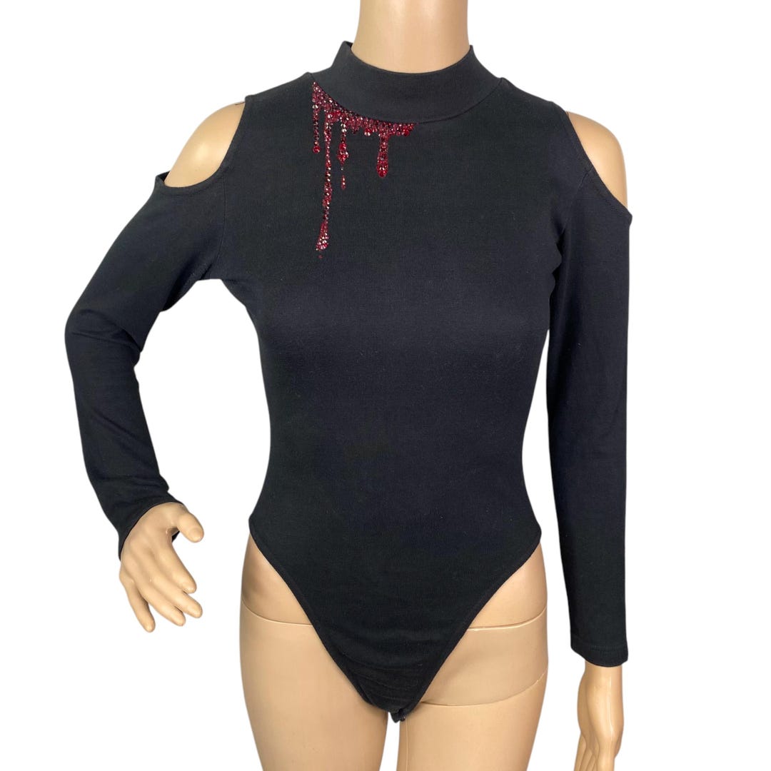 Bloody Dripping Neck - Black Red Rhinestone Turtleneck Cold Shoulder ...