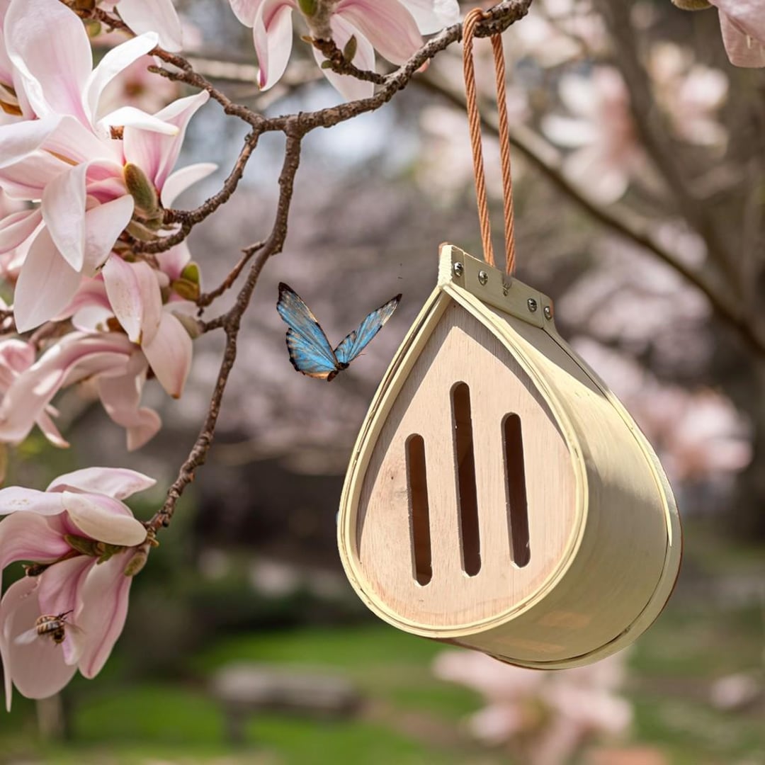 Organic Wooden Hanging Butterfly House, Natural Home to Attract ...