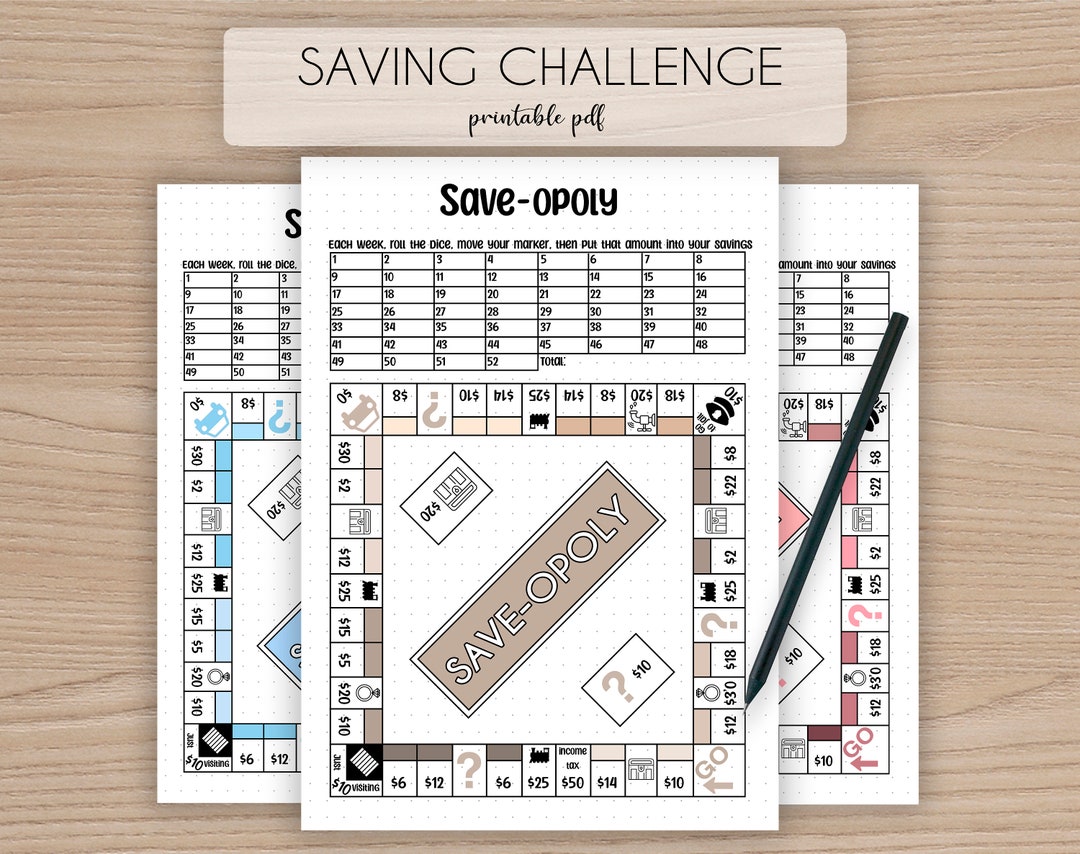 Saveopoly Savings Challenge · A5 Bullet Journal Page · PRINTABLE ...