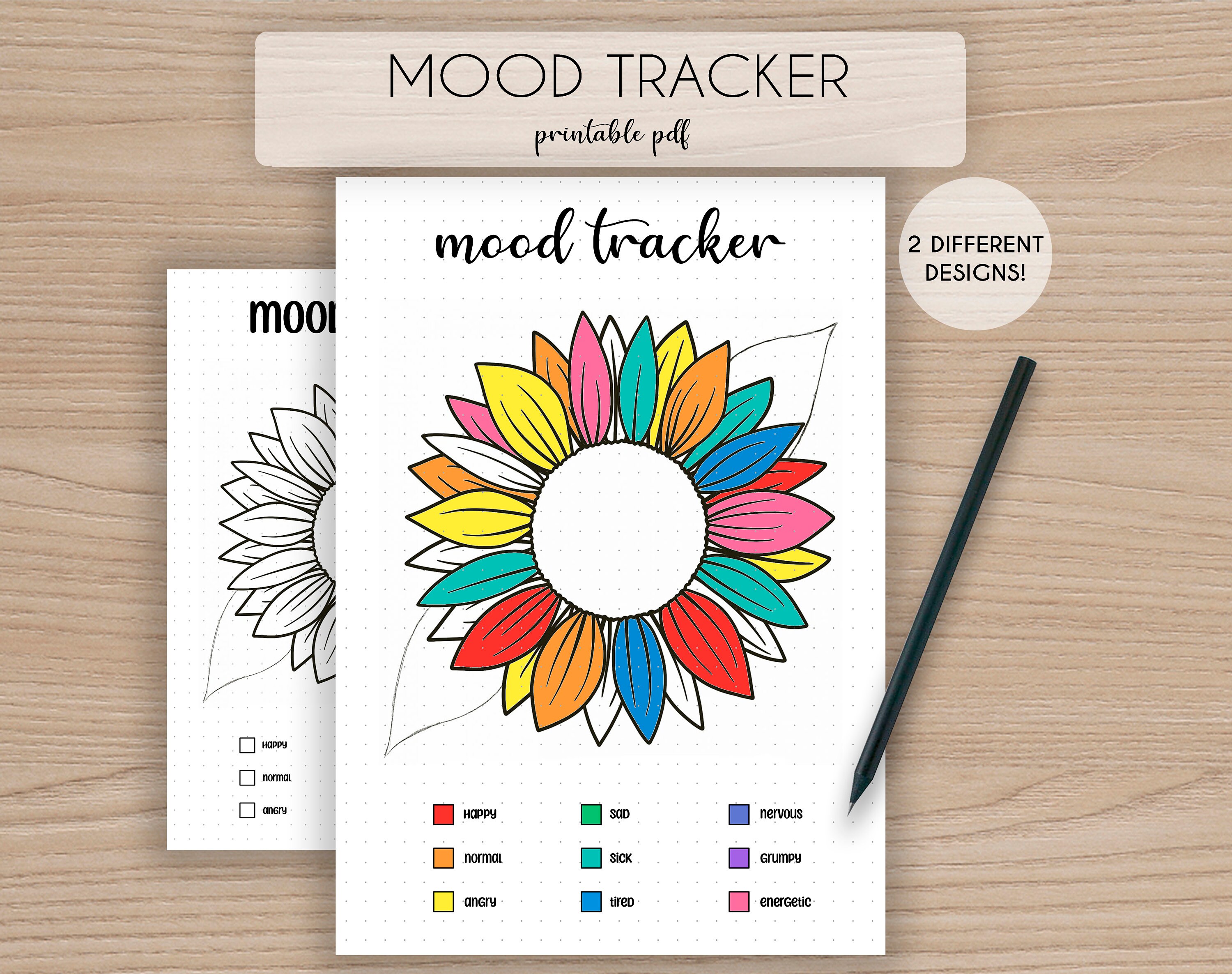 2 Mood Tracker Template Sunflower Bullet Journal Page Blank Month ...