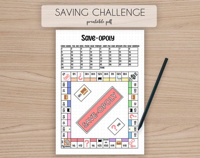 Saveopoly Savings Challenge · A5 Bullet Journal Page · PRINTABLE ...