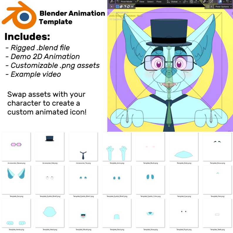Furry Blender 2D Digital Animated Icon Template Customizable - Etsy