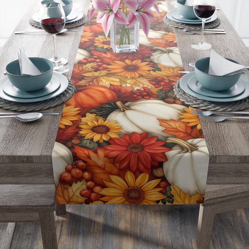 Pumpkin Patch Table Runner - Autumn Decor, Fall Centerpiece, Harvest Theme, Thanksgiving, Rustic ...