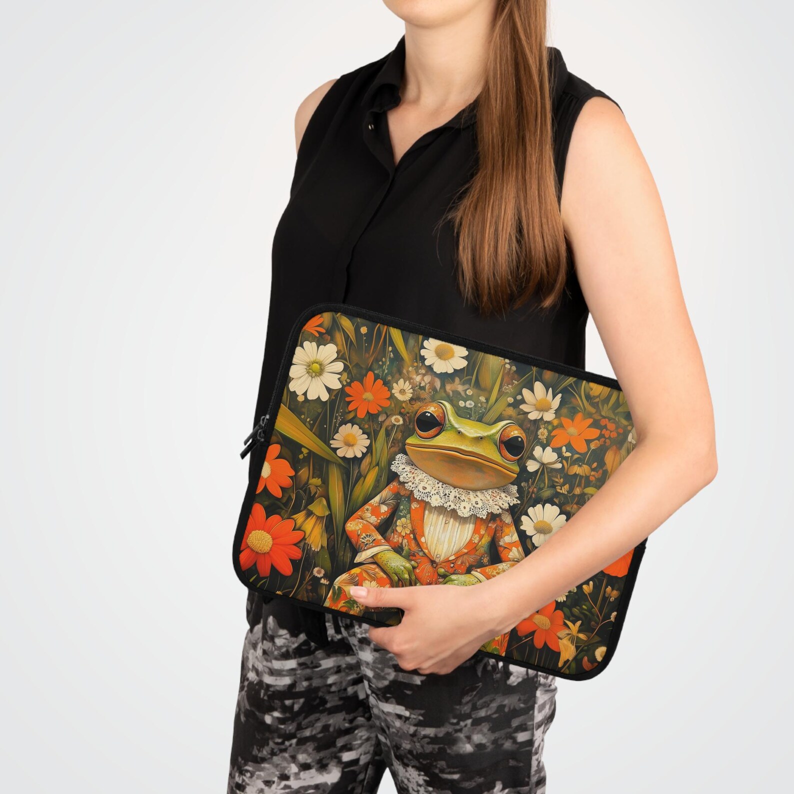Regal Frog in Bloom Case - Floral Frog Laptop Sleeve, Boho Chic Case ...