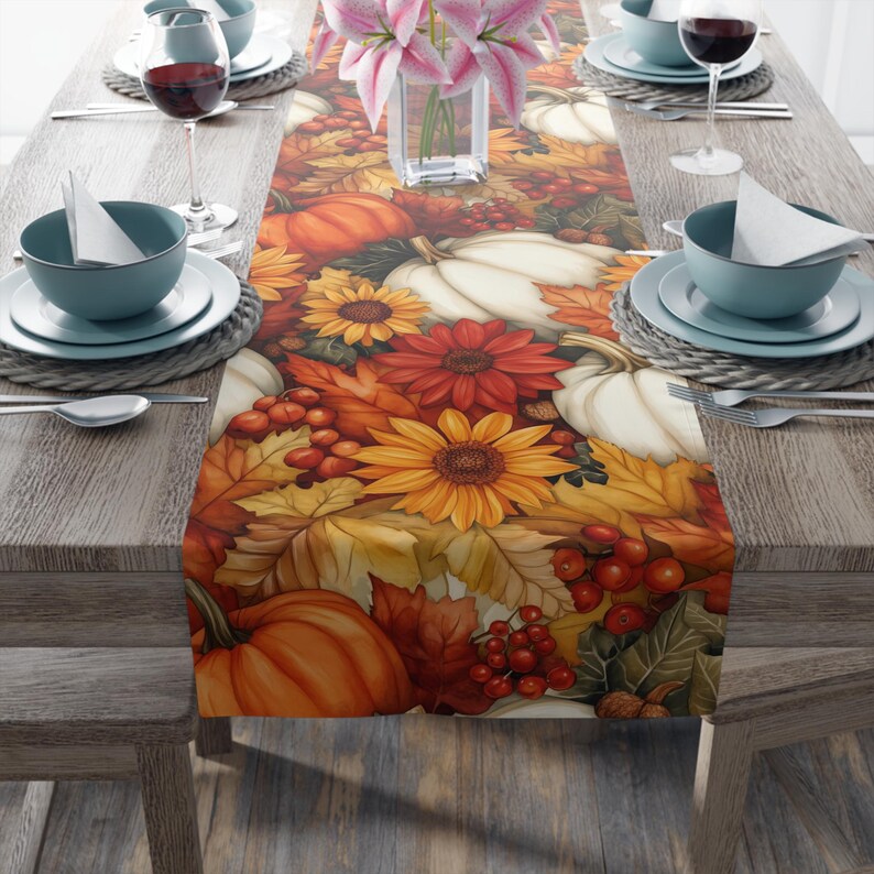 Pumpkin Patch Table Runner - Autumn Decor, Fall Centerpiece, Harvest Theme, Thanksgiving, Rustic ...
