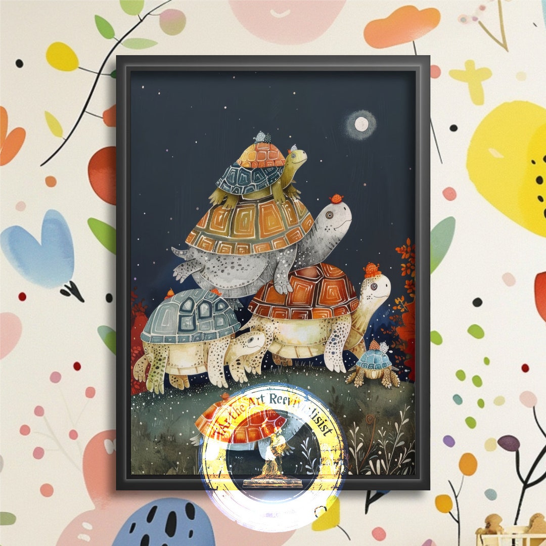 Pile of Turtles Digital Art Print Whimsical Illustration Painting ...