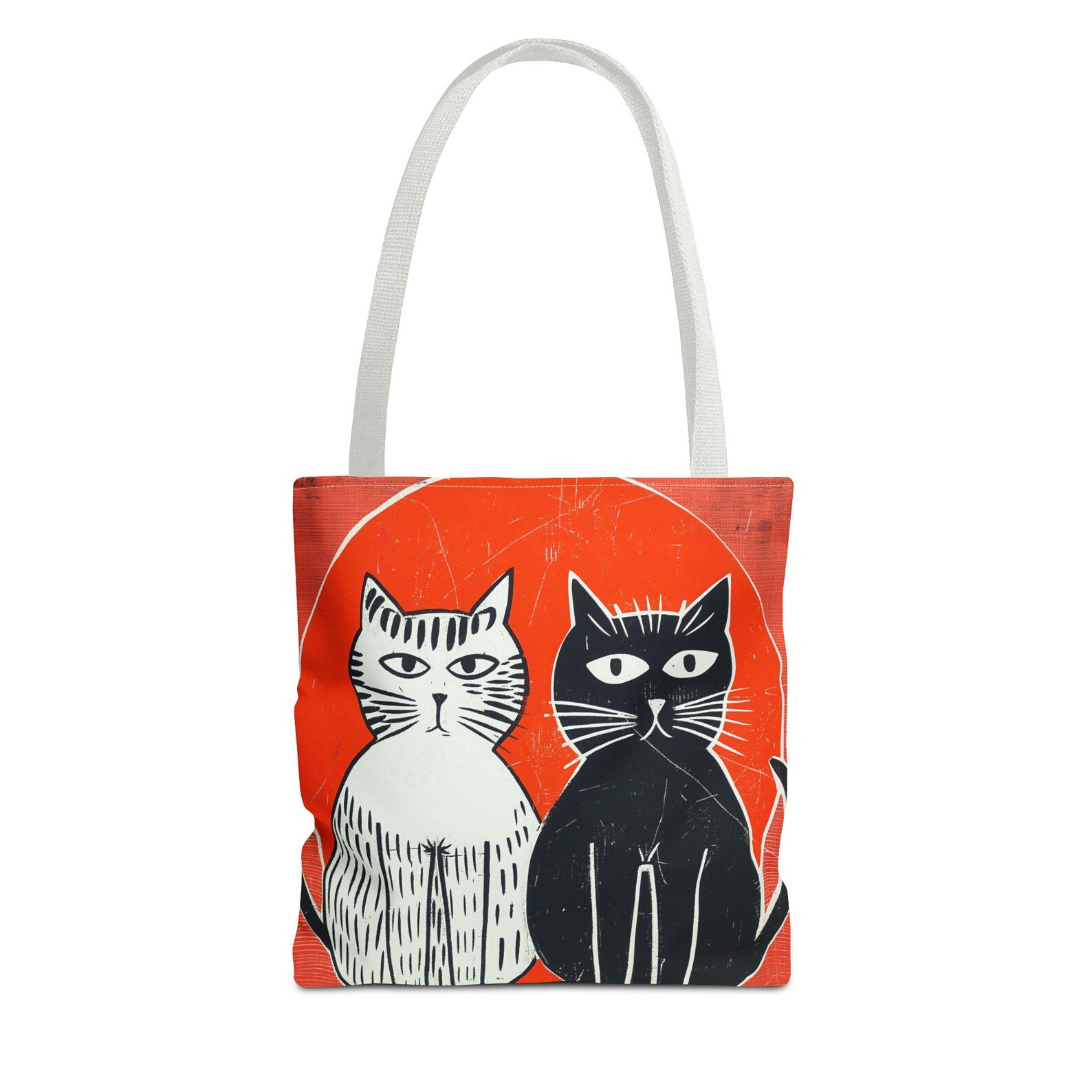 Vintage Cat Duo Tote Bag Retro Art Style With Black and White Cats Mid ...