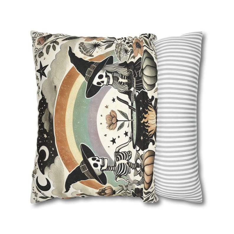 LGBTQ Halloween Witch Skeleton Throw Pillow, Rainbow Cauldron Spooky ...