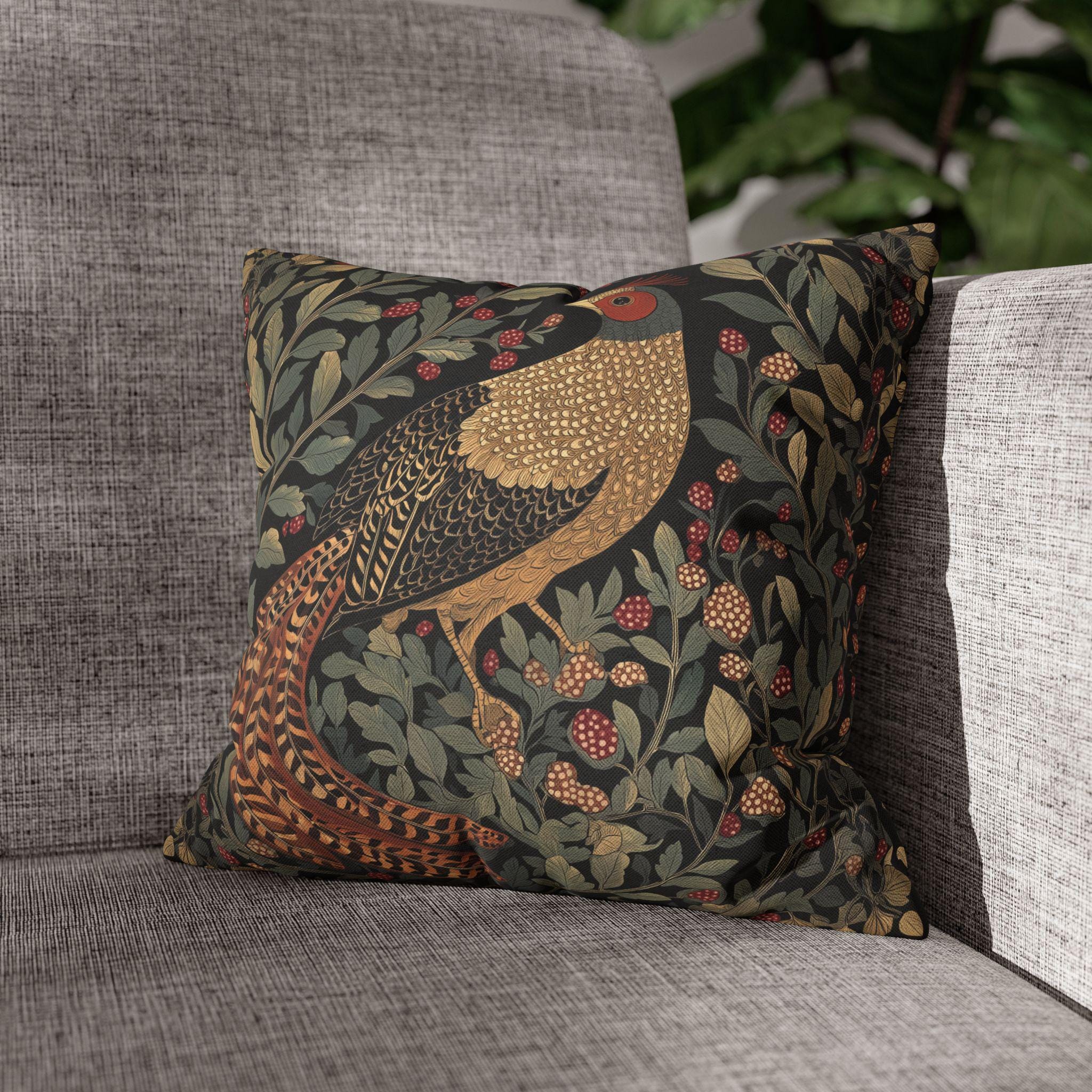 Golden Pheasant Pillow, William Morris Inspired, Floral Design ...