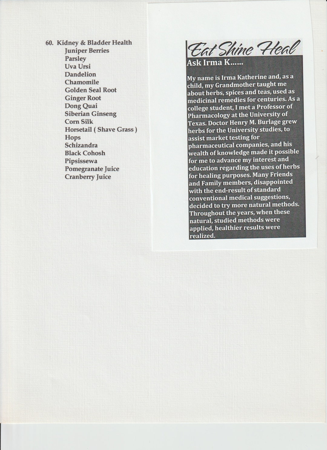 Herbal Formula 60: Kidney and Bladder Health - Etsy