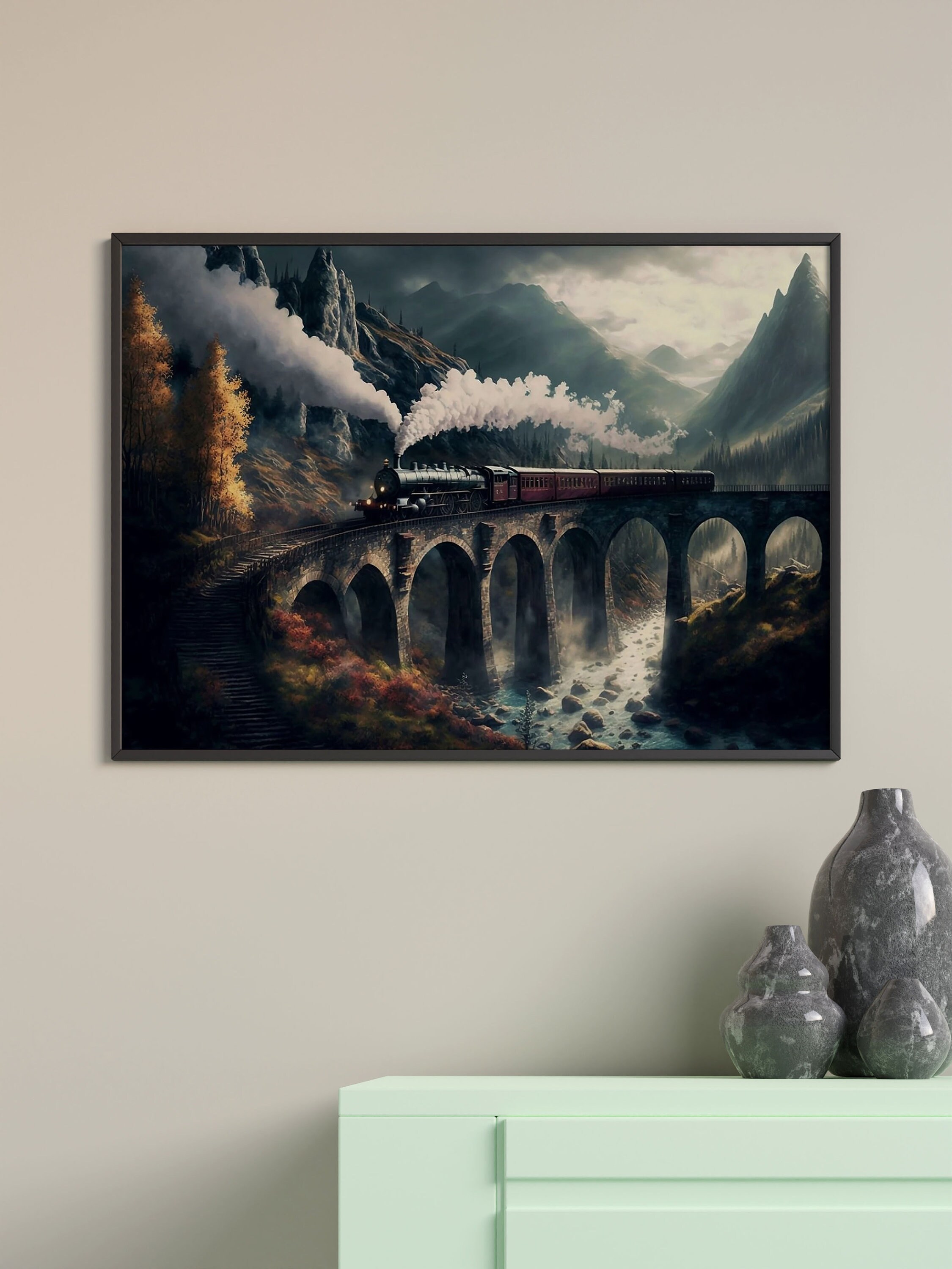 Enchanting Journey: Fantasy Train Painting Wizard School Landscape Art ...