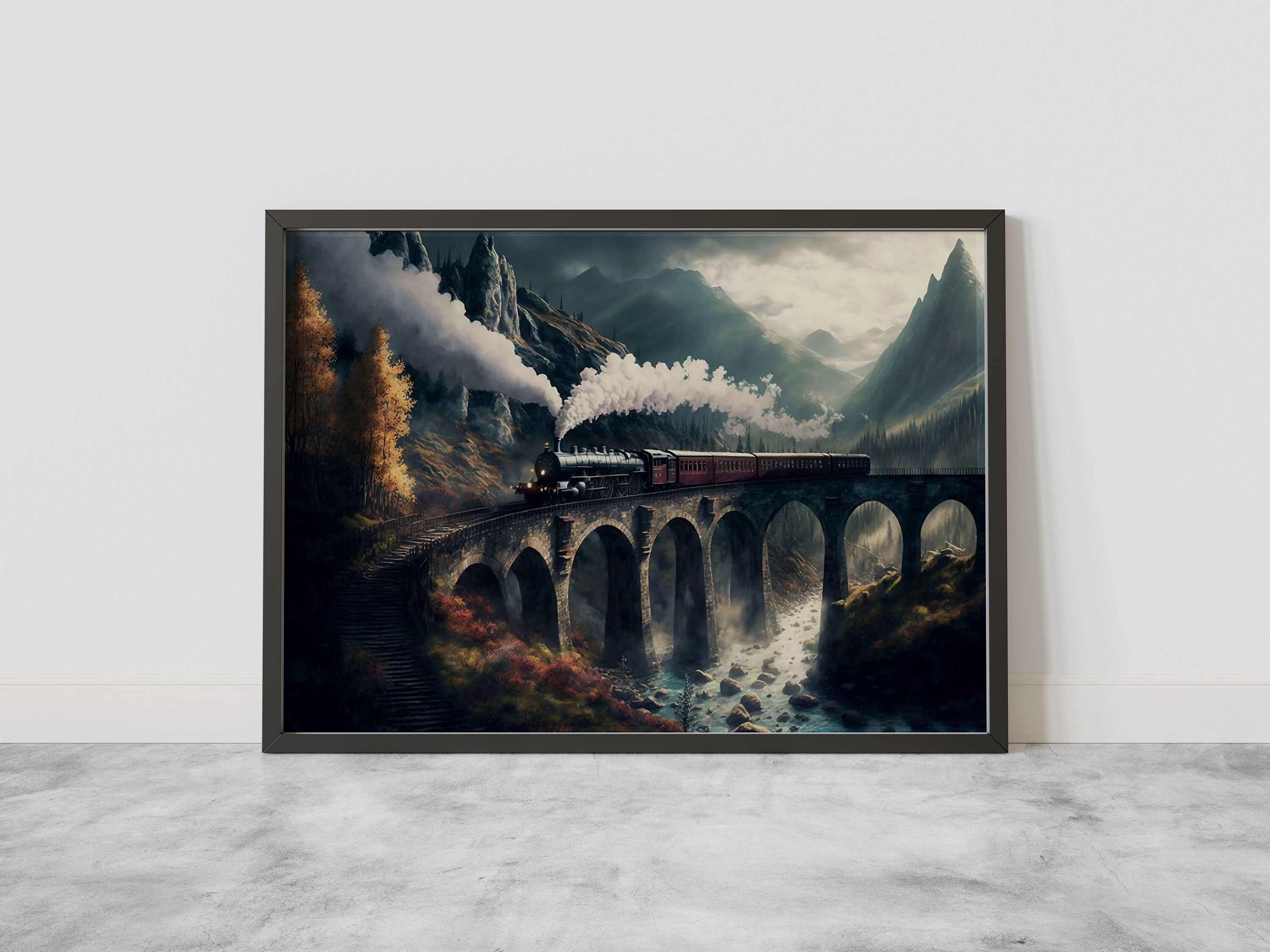 Enchanting Journey: Fantasy Train Painting Wizard School Landscape Art ...