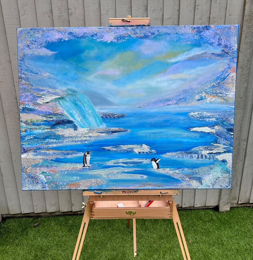 Arctic Penguins Textured Acrylic Painting on Canvas Original - Etsy