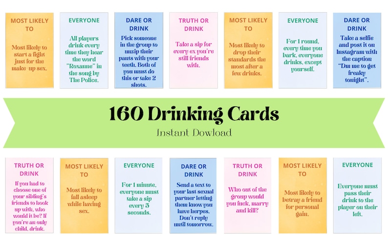 Printable Drinking Cards - Etsy