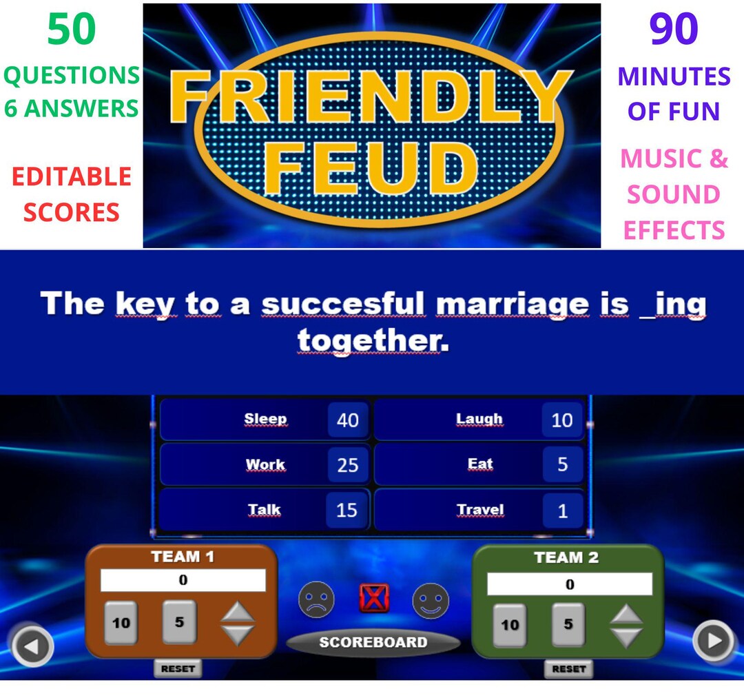 Friendly Feud Powerpoint Game - 50 Interactive Adult Questions With ...