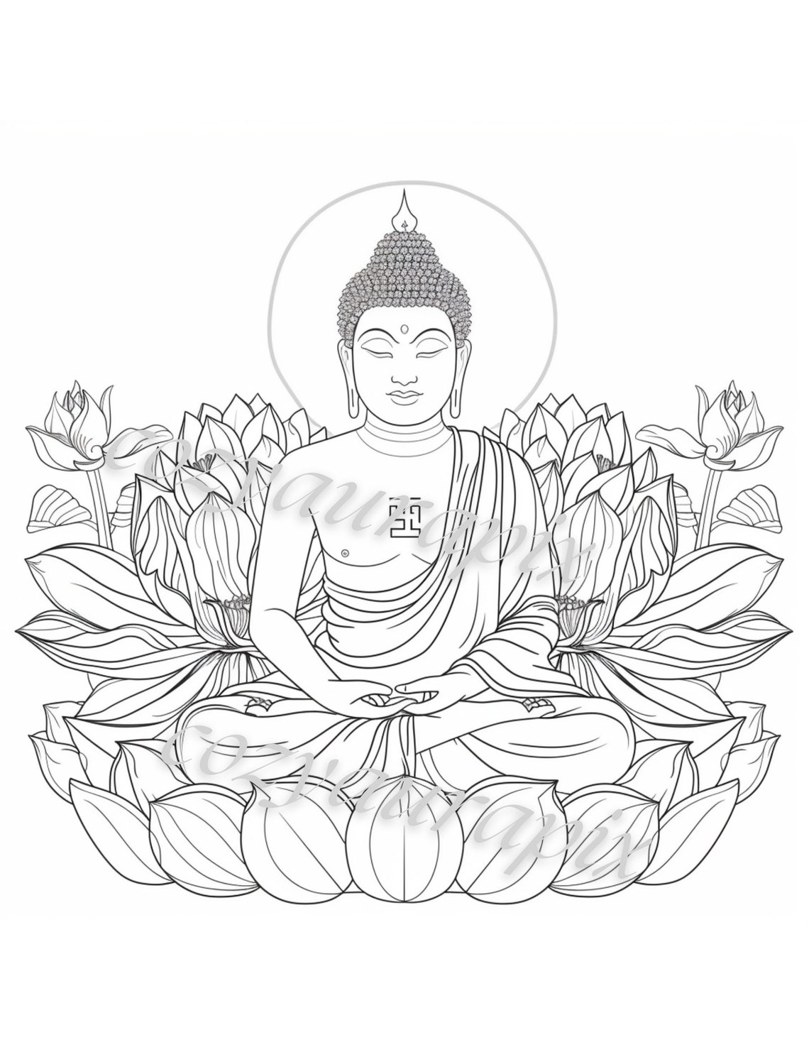 10 Buddha Coloring Pages ,buddhist Relaxing Art Activity for Adults ...
