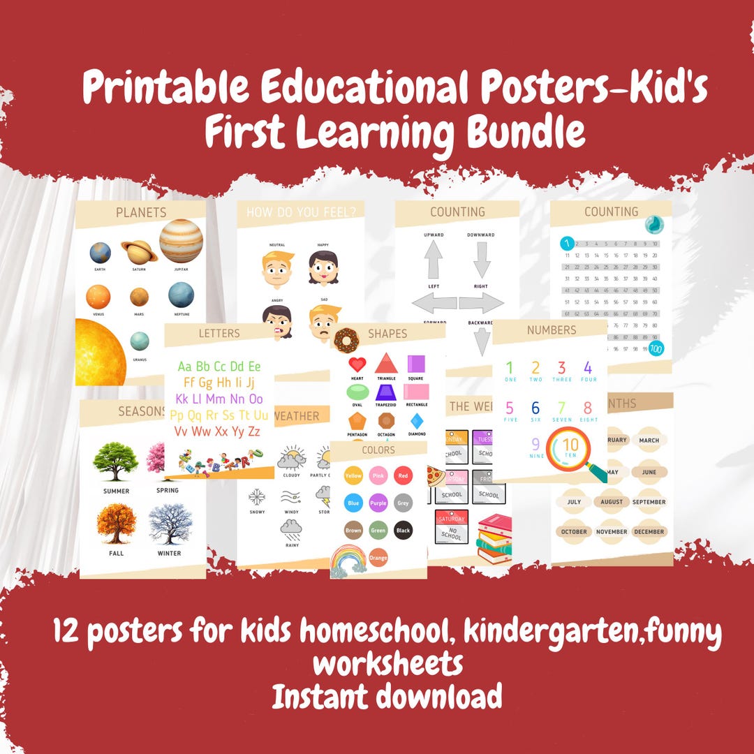 Educational Posters-kid's First Learning Kit-preschool Prep Pack-12 ...