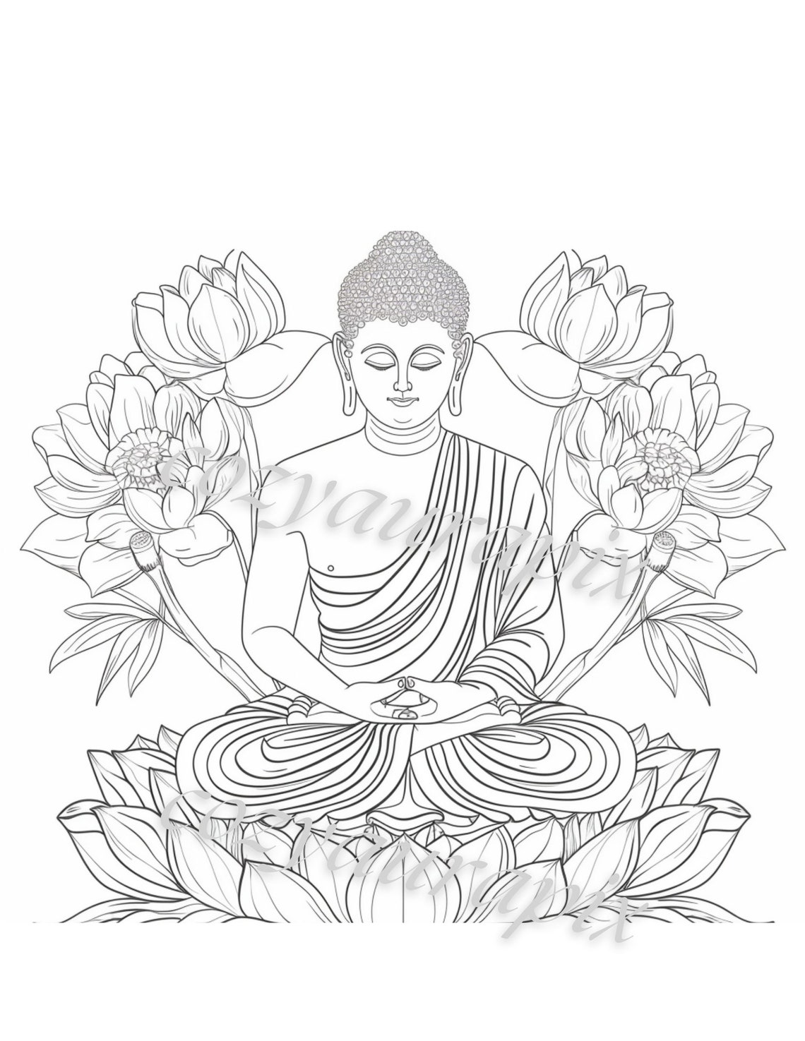 10 Buddha Coloring Pages ,buddhist Relaxing Art Activity for Adults ...