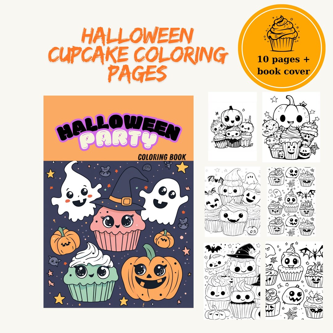 Halloween Cupcake Coloring Pages- Halloween Party Game -printable ...