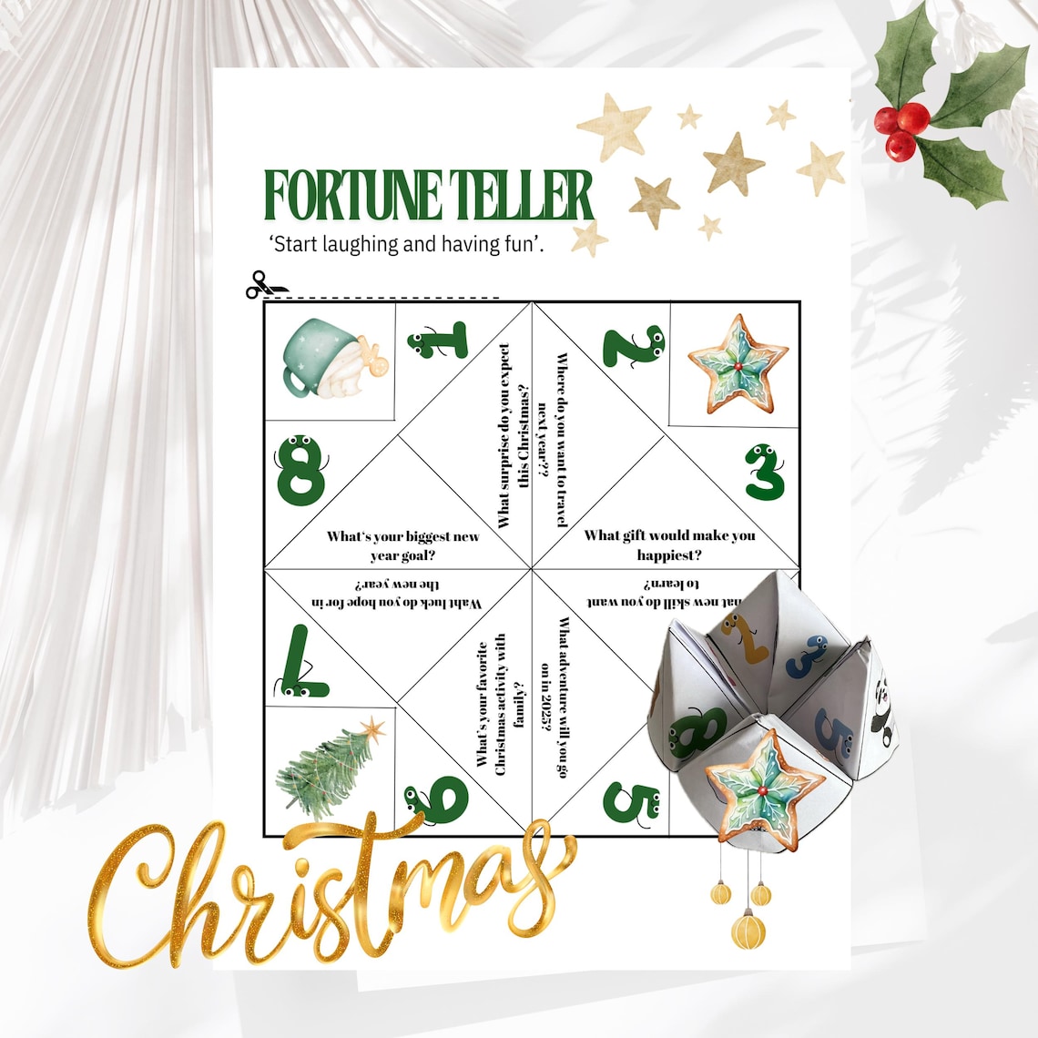 Christmas Printable Fortune Teller-christmas Cootie Catcher Origami New ...