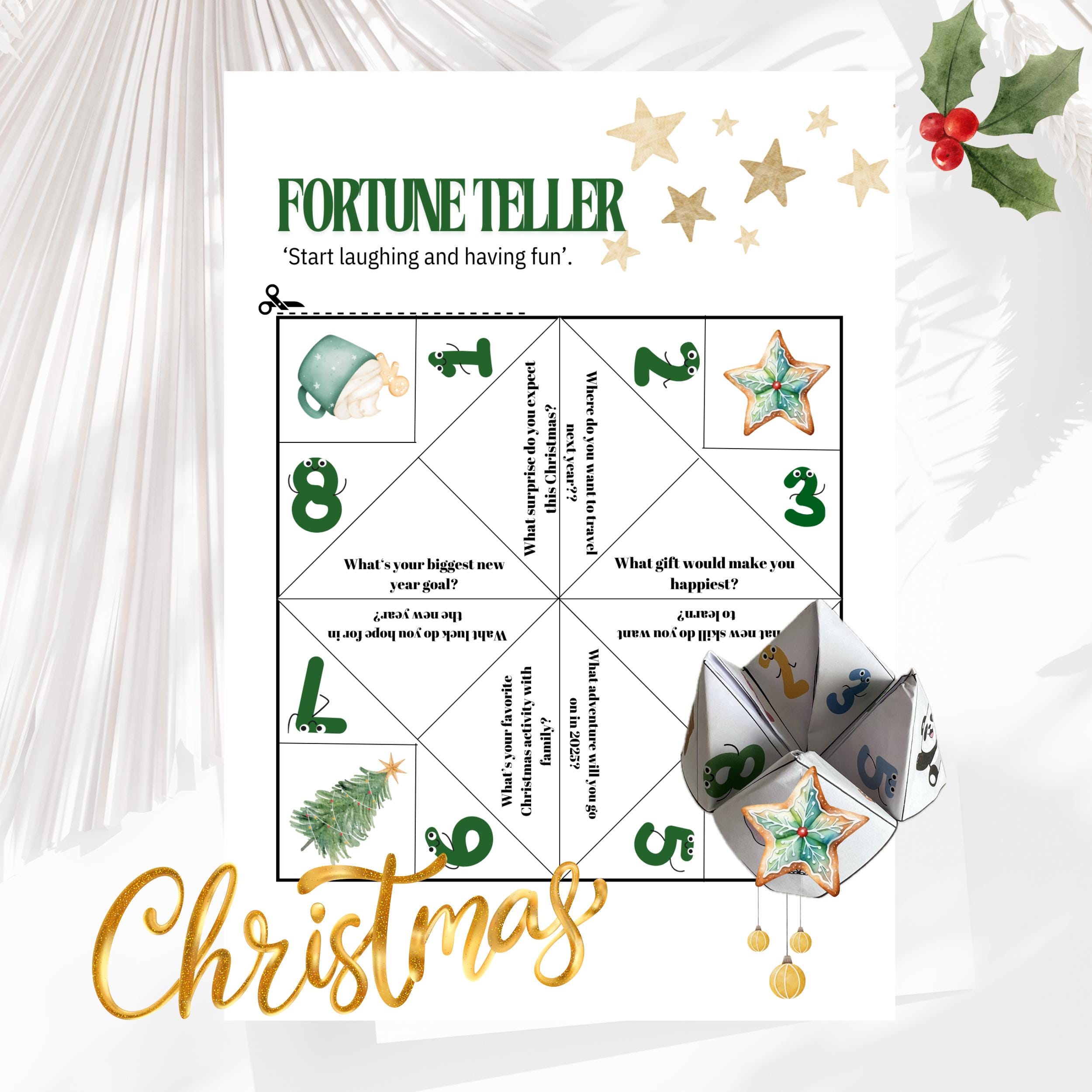 Christmas Printable Fortune Teller-christmas Cootie Catcher Origami New ...