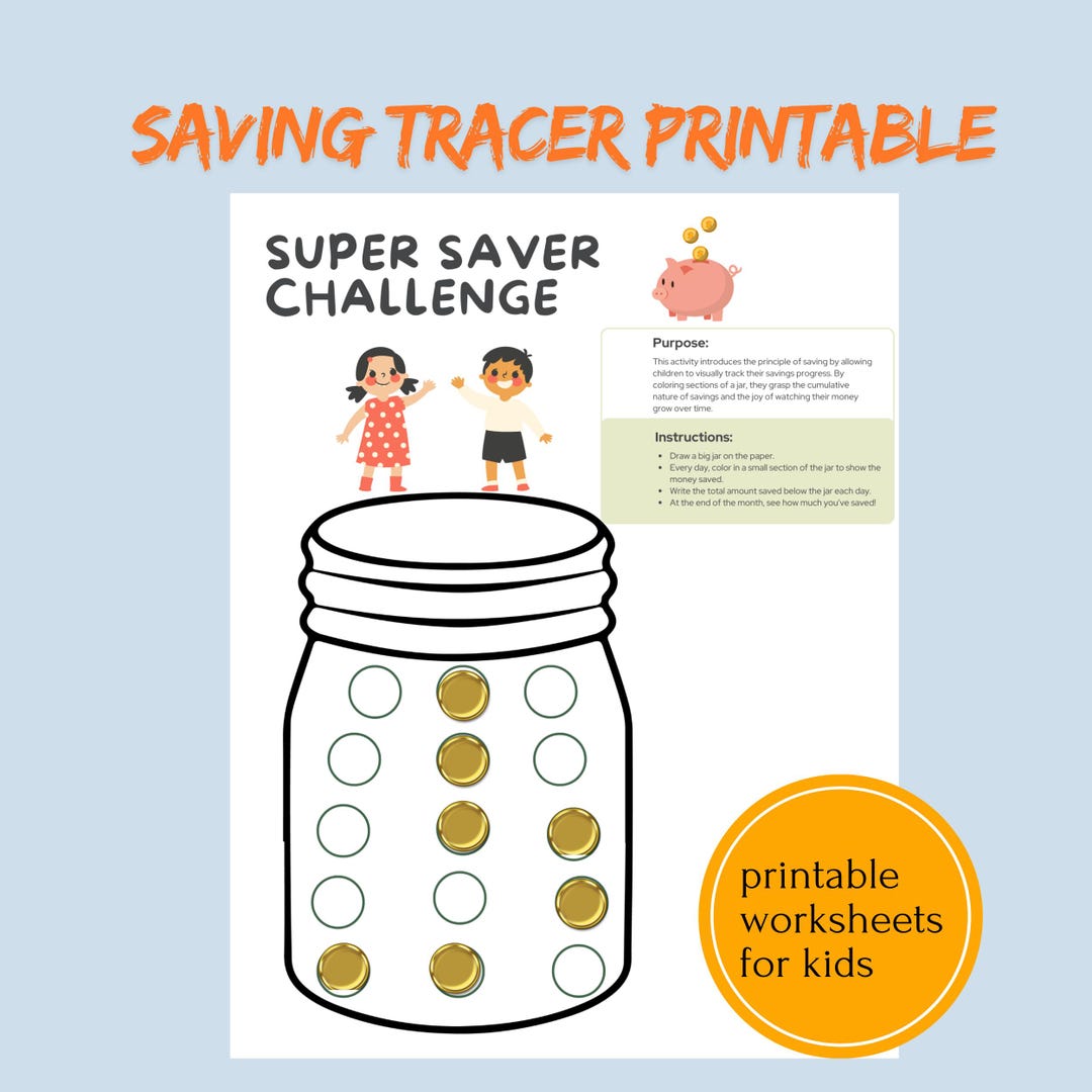 Saving Tracker Printable for Kid's- Super Saving Challenge - Saving ...