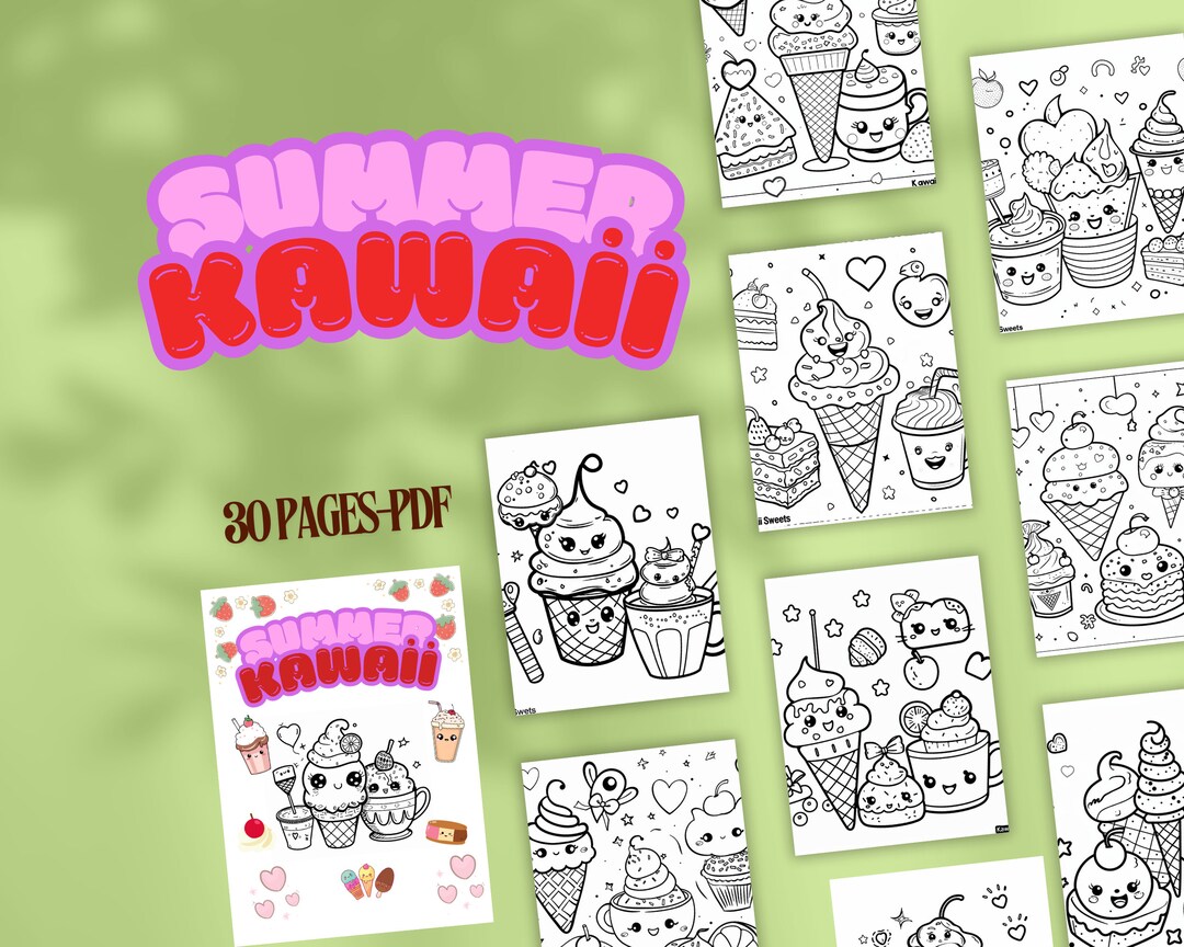 Kawaii Summer Activity Coloring Pages- Fun Sheets - 2pdf -summer Vibes ...