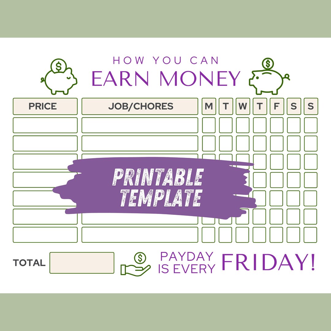Printable Earn Money-kid's Budget Planner-financial Adventure Chart ...