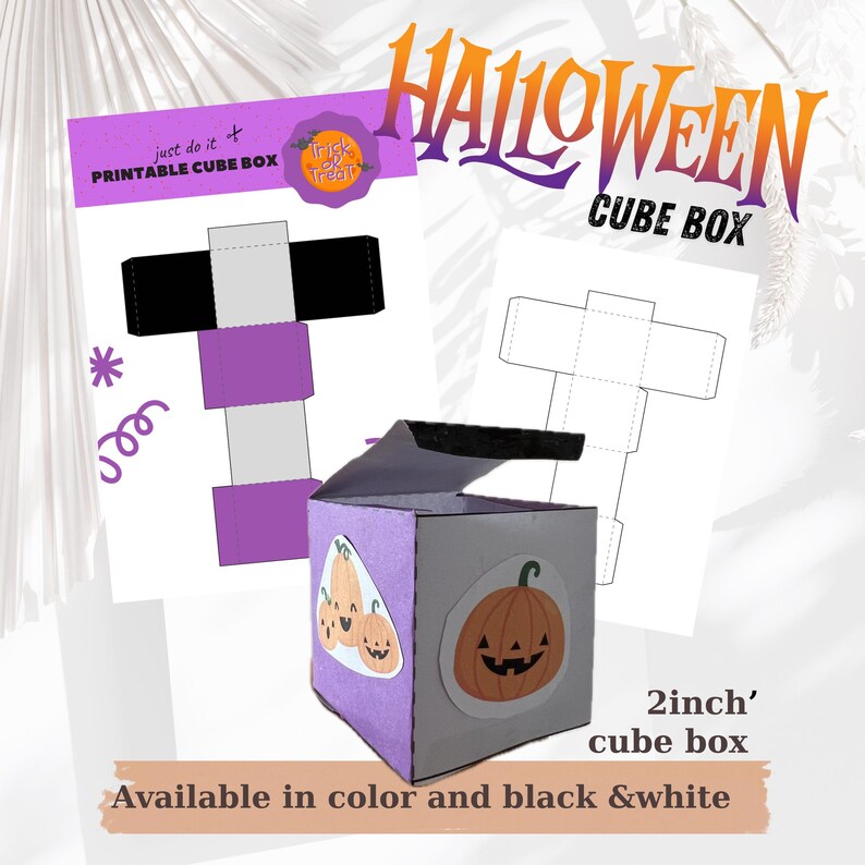 Halloween Cube Box Template,halloween Themed Square Box-printable Diy ...