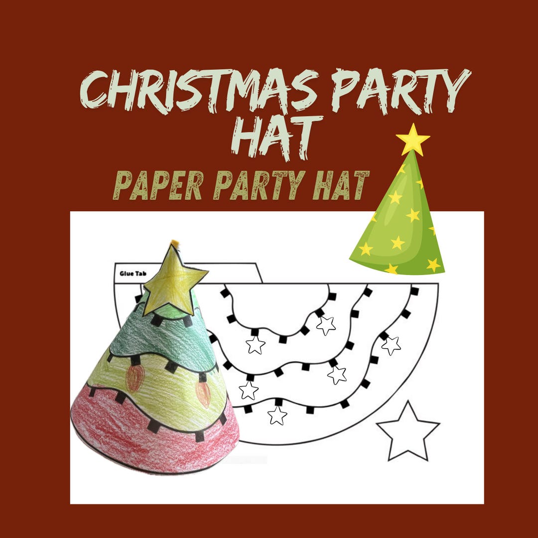 Christmas Party Hat Printable – DIY Paper Hats, Coloring Activity (PDF ...