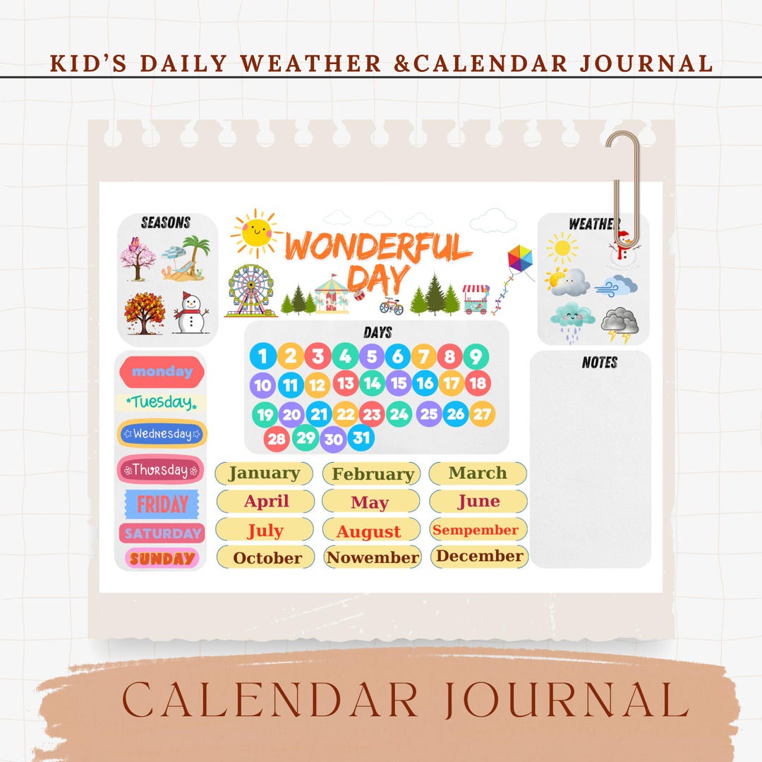 Day Tracing Template for Kids-preschool Daily Planner-kids Weather and ...
