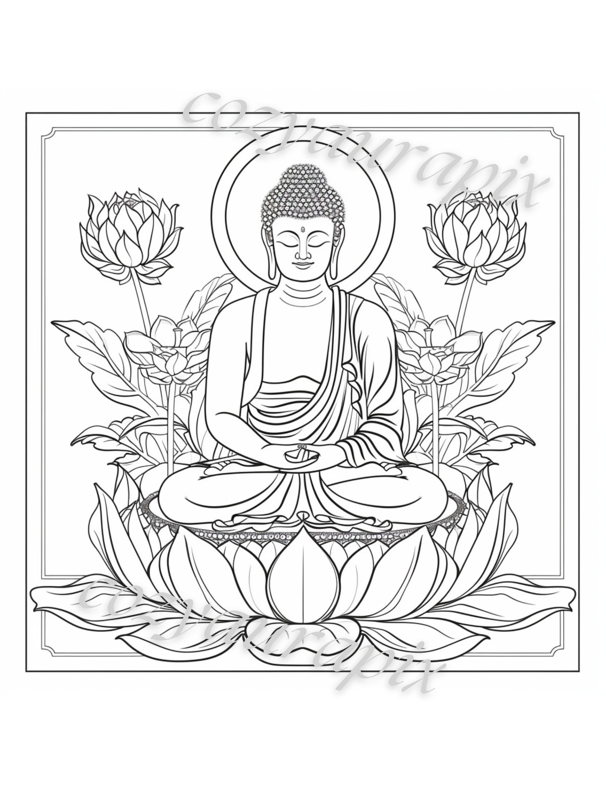 10 Buddha Coloring Pages ,buddhist Relaxing Art Activity for Adults ...