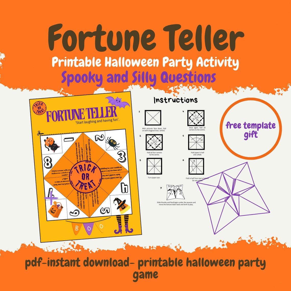 Halloween Fortune Teller Cootie Catcher Game: Spooky Party Activity ...