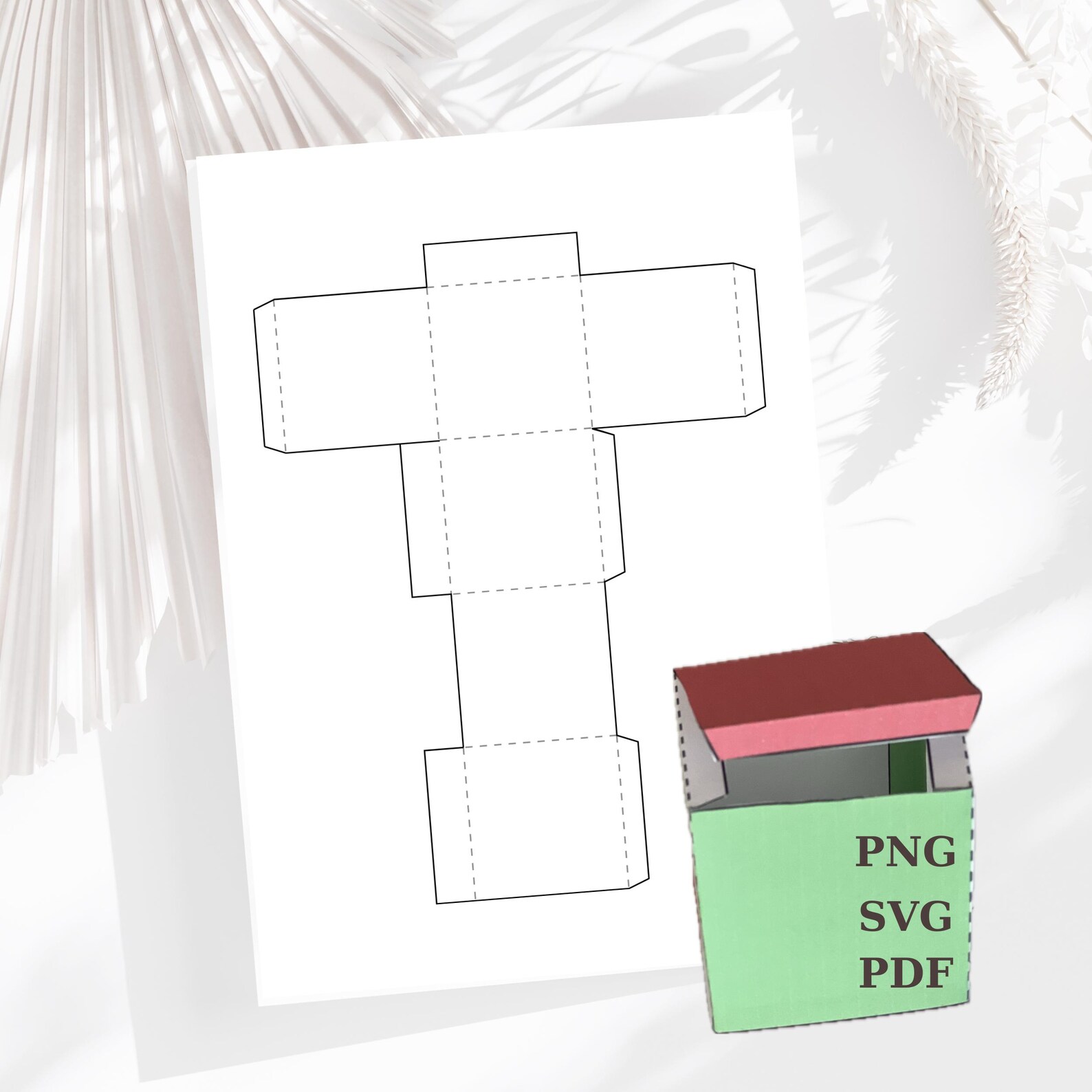 Christmas Printable Cube Box Template,christmas Themed Square Gift Box ...