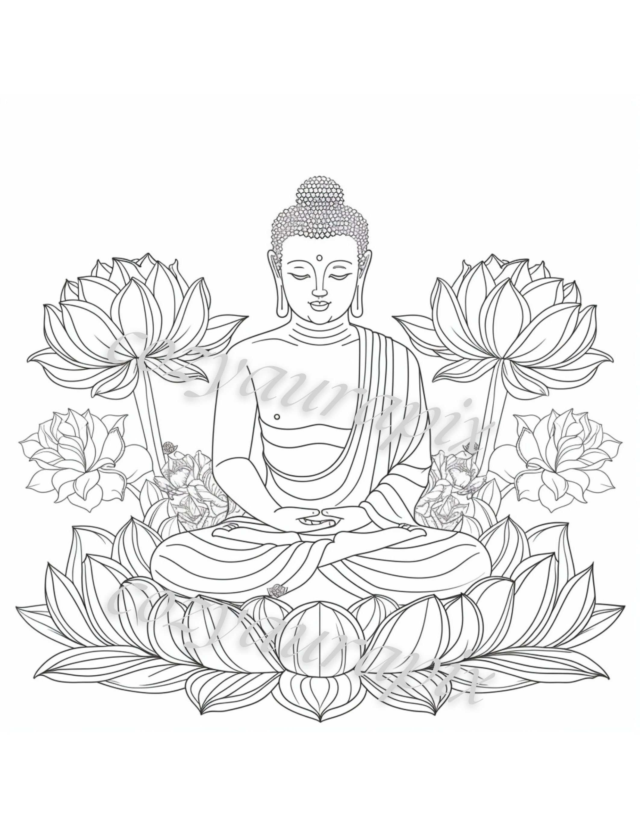 10 Buddha Coloring Pages ,buddhist Relaxing Art Activity for Adults ...