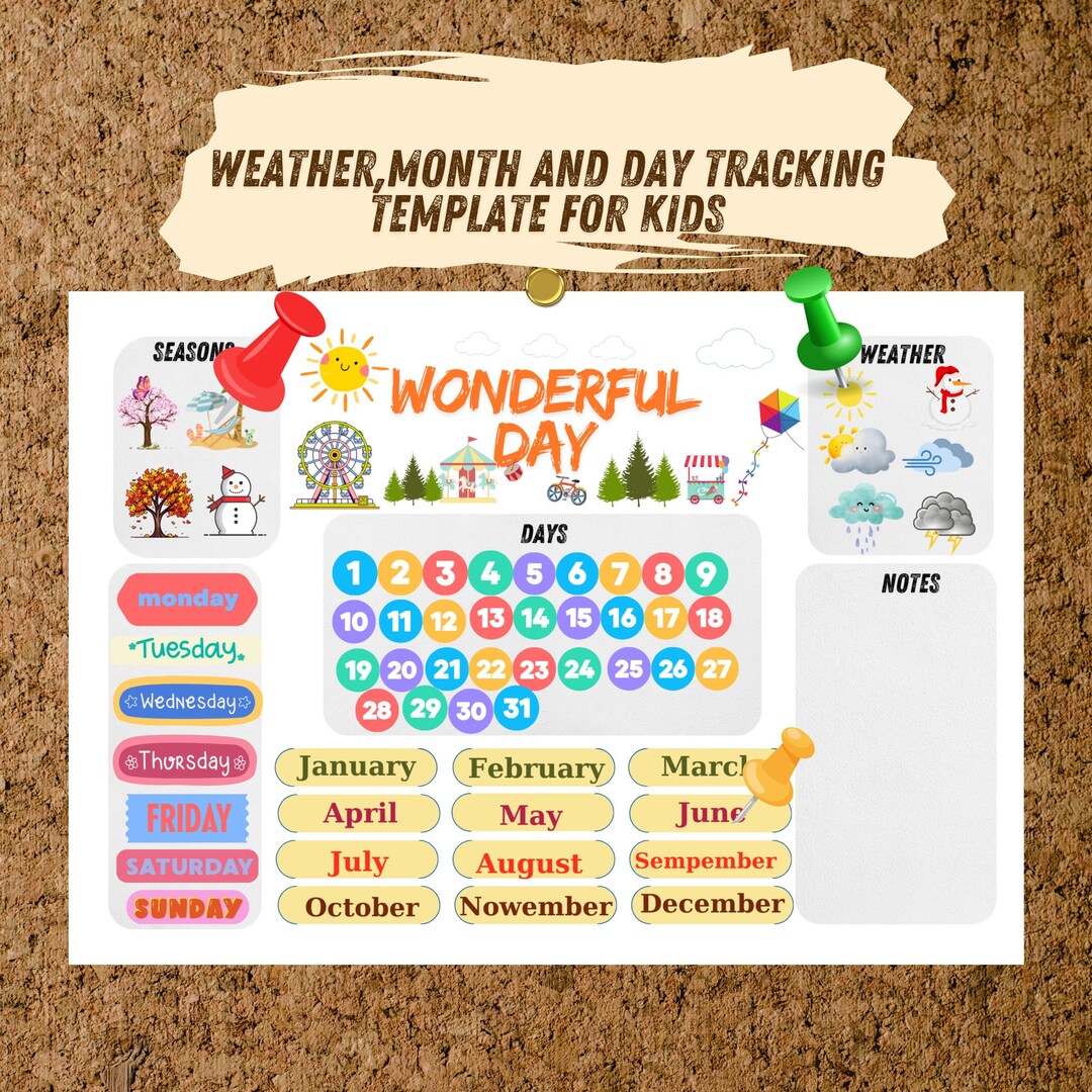 Wather, Month and Day Tracing Template for Kids- Kids Weather and ...