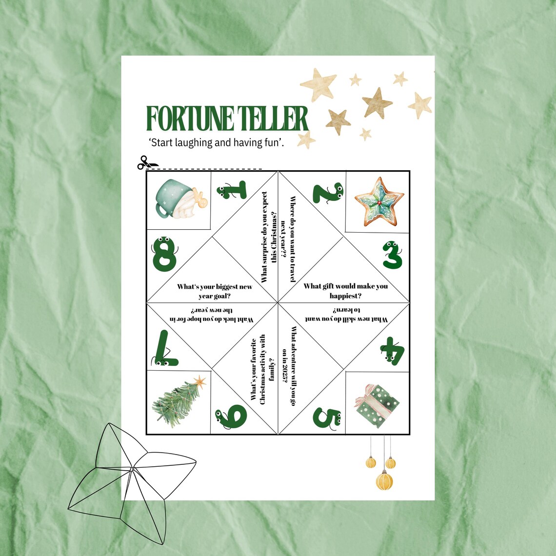 Christmas Printable Fortune Teller-christmas Cootie Catcher Origami New ...