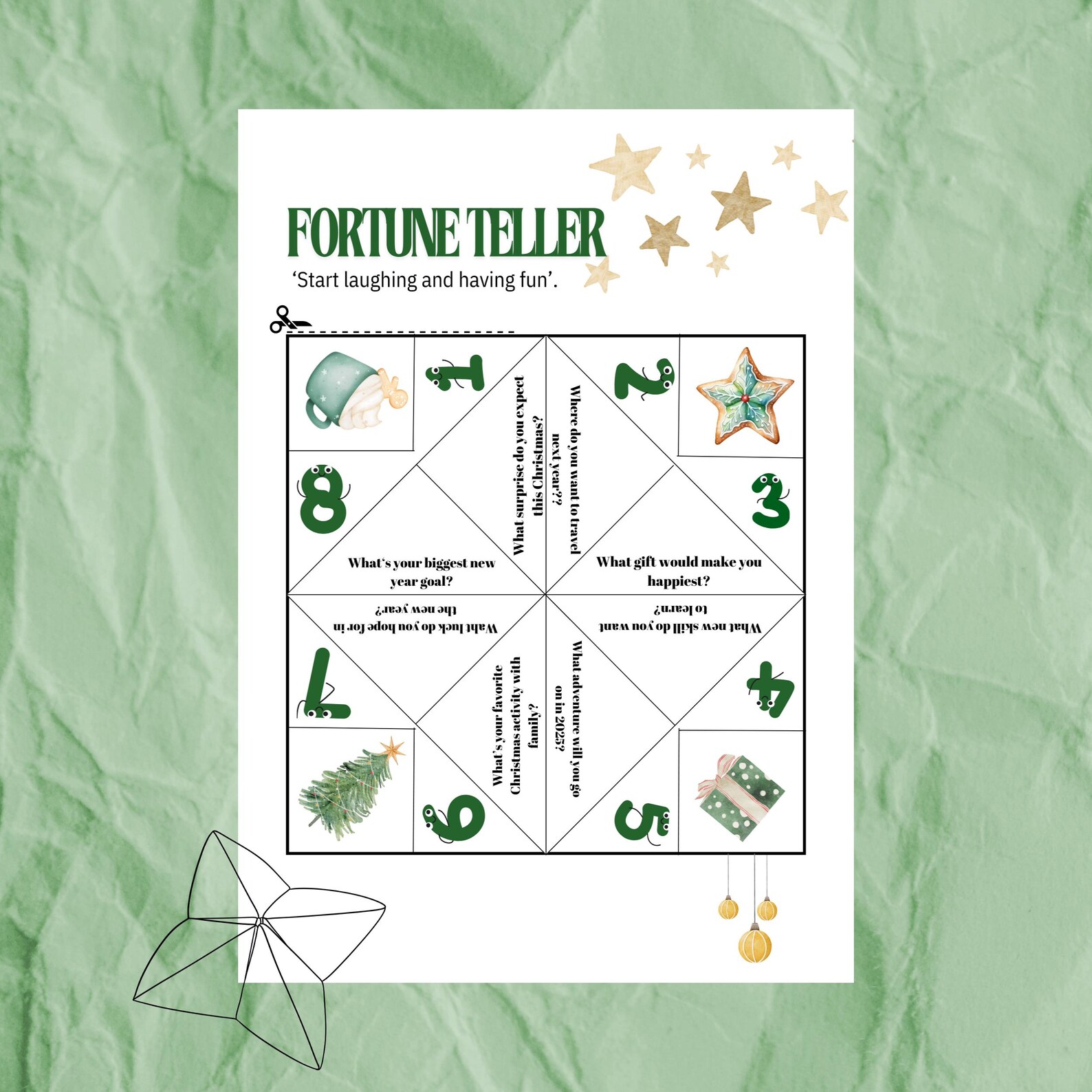 Christmas Printable Fortune Teller-christmas Cootie Catcher Origami New ...
