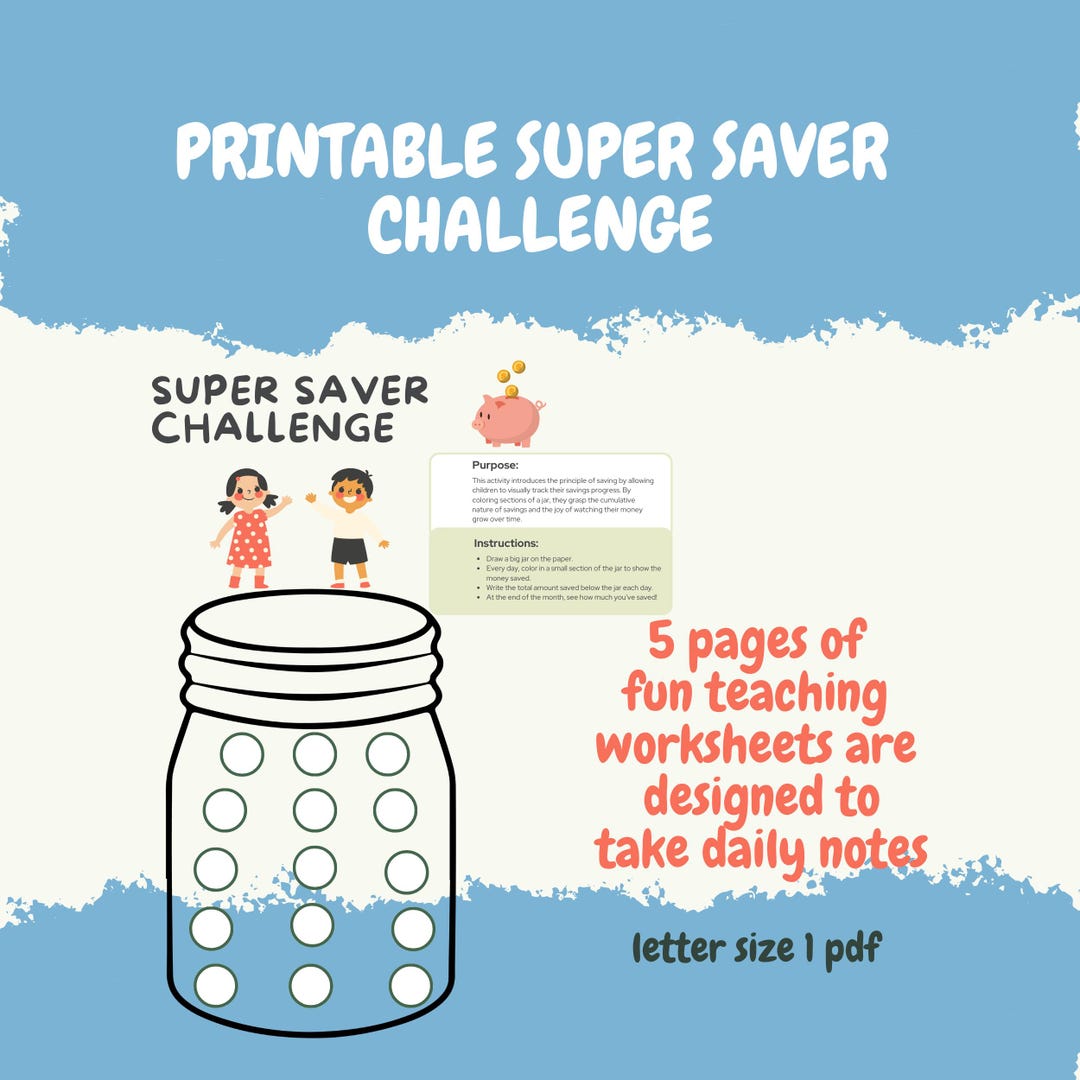 Kid's Saving Tracker Printable – Super Saver Challenge (PDF) - Etsy