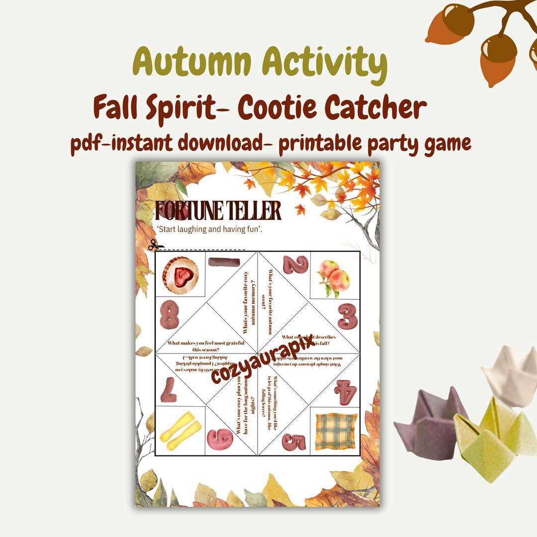 Printable Autumn Fortune Teller Game: Cozy Thanksgiving Activity (PDF ...