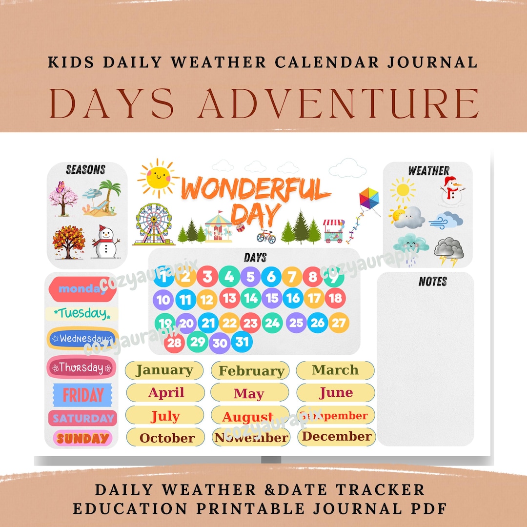 Printable Daily Weather & Calendar Journal for Kid's-daily Weather and ...