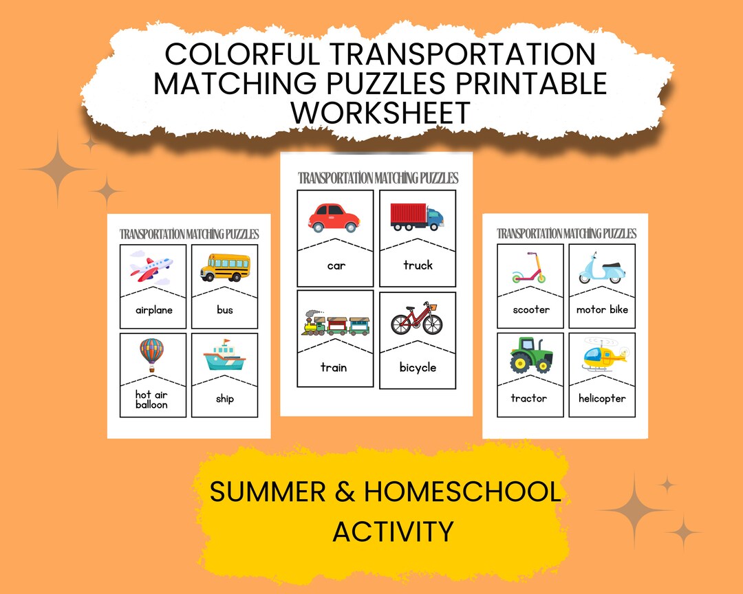 Colorful Transportation Matching Worksheet- Printable Learning Pages ...