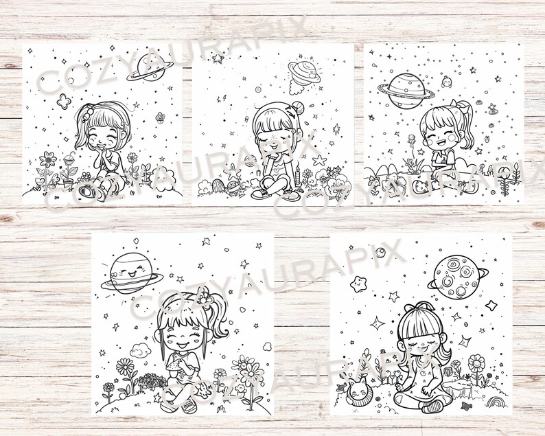 Cute Kawaii Girl Coloring Pages- 5 Coloring Pages- Kawaii - Cute ...