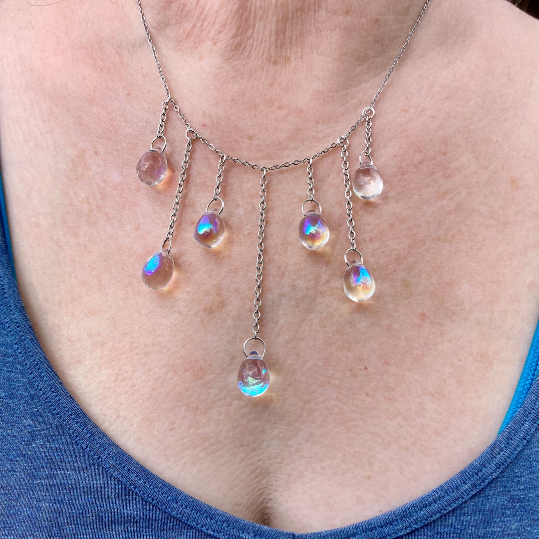 Shimmering Raindrop Crystal Necklace and Earrings Set, Nature-themed ...