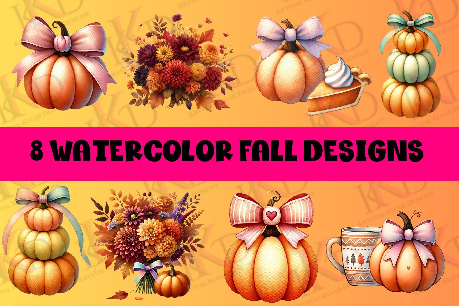Watercolor Fall Clip Art Bundle 8 Pngs High-resolution 300 DPI Autumn ...